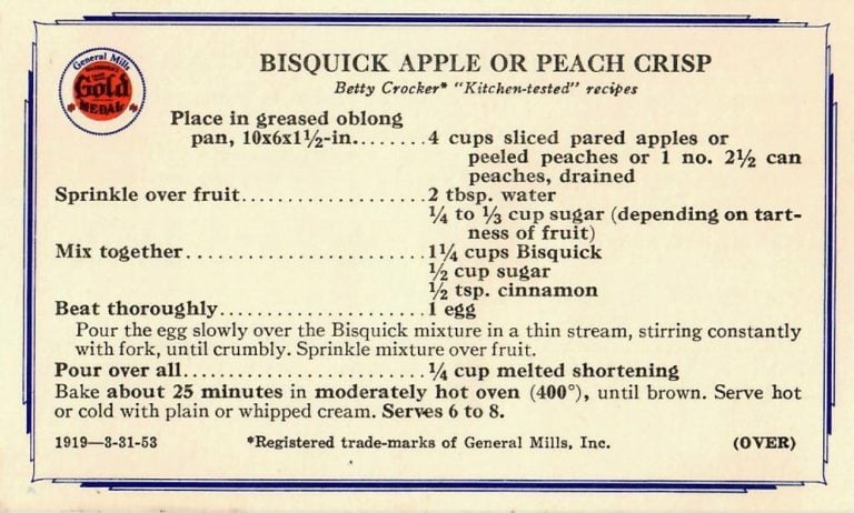 Bisquick Apple Crisp or Peach Crisp - vintage.recipes