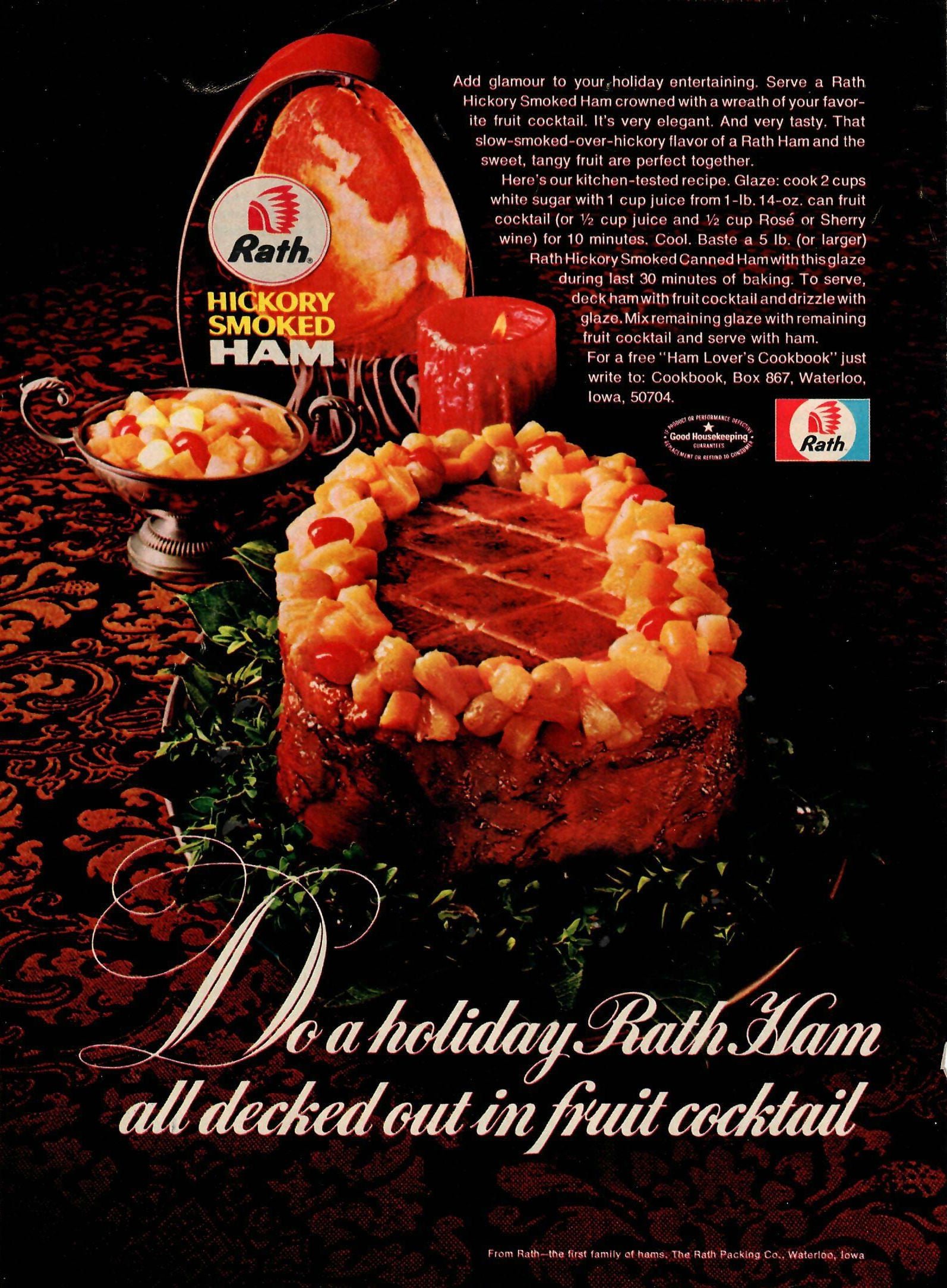 Rath Glazed Hickory Smoked Ham with Fruit Cocktail - vintage.recipes