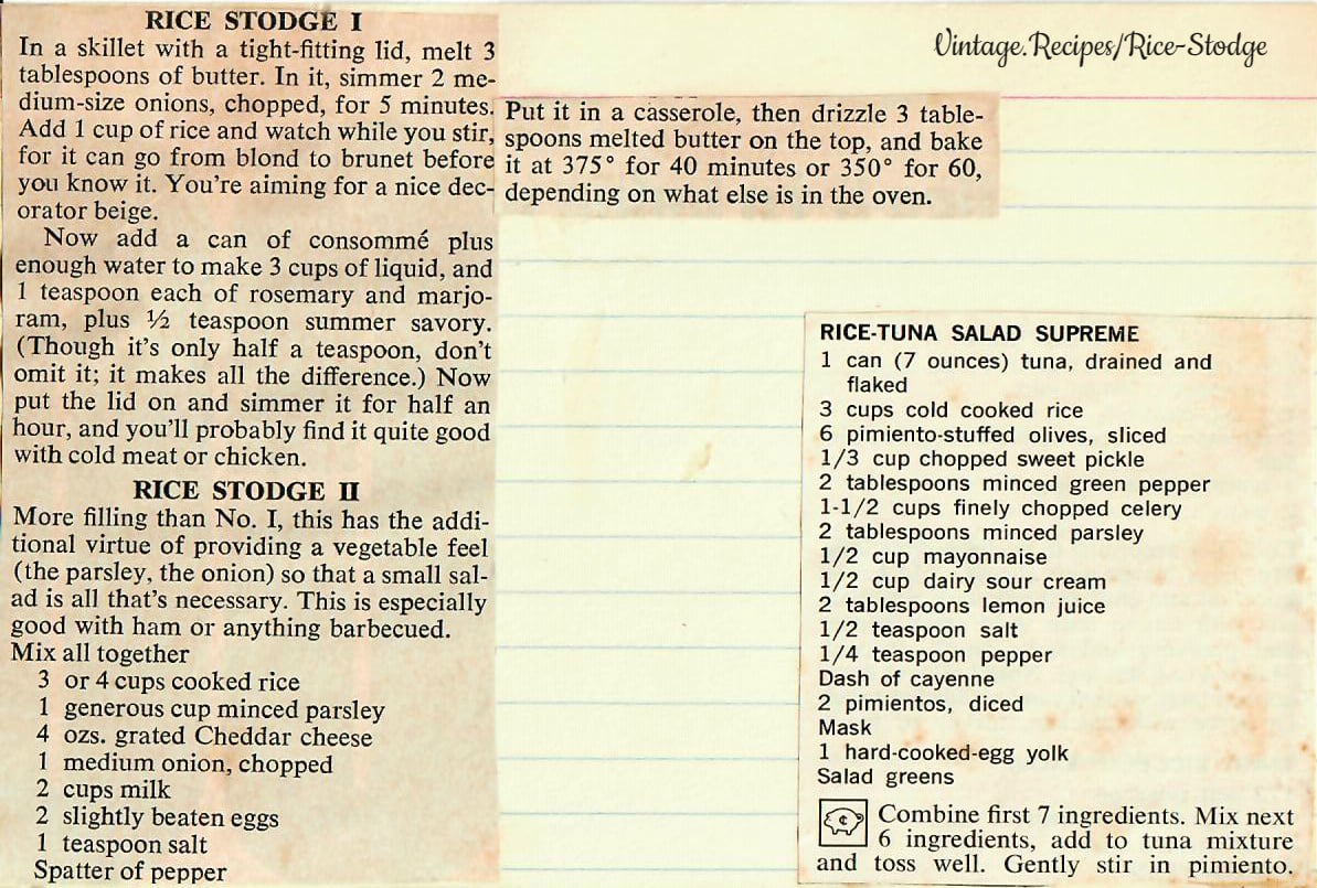 Rice Stodge - vintage.recipes